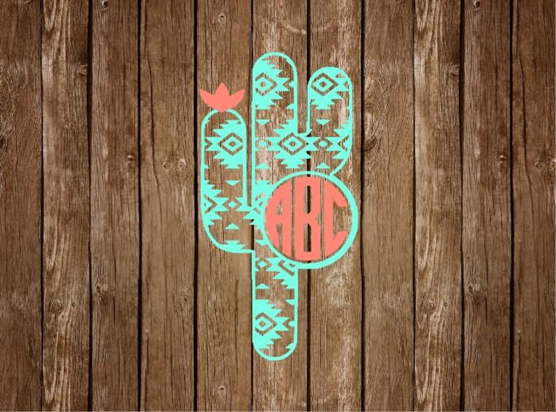 Tall Aztec Cactus Monogram Decal Western Decal Monogram Car Etsy