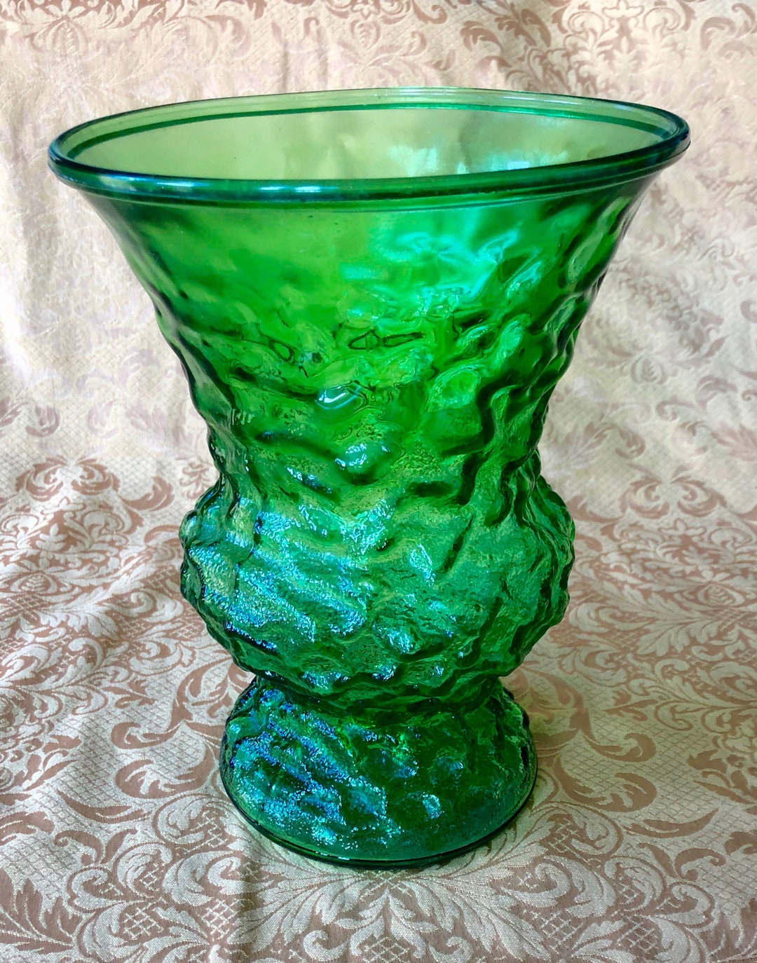 Stunning Pressed Glass Vase, Emerald Vase, Approximately 8 Inches Tall ...