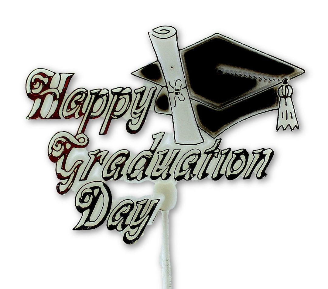 Happy Graduation Day Floral Pick Cake Topper White, Gold, Black 12 ...