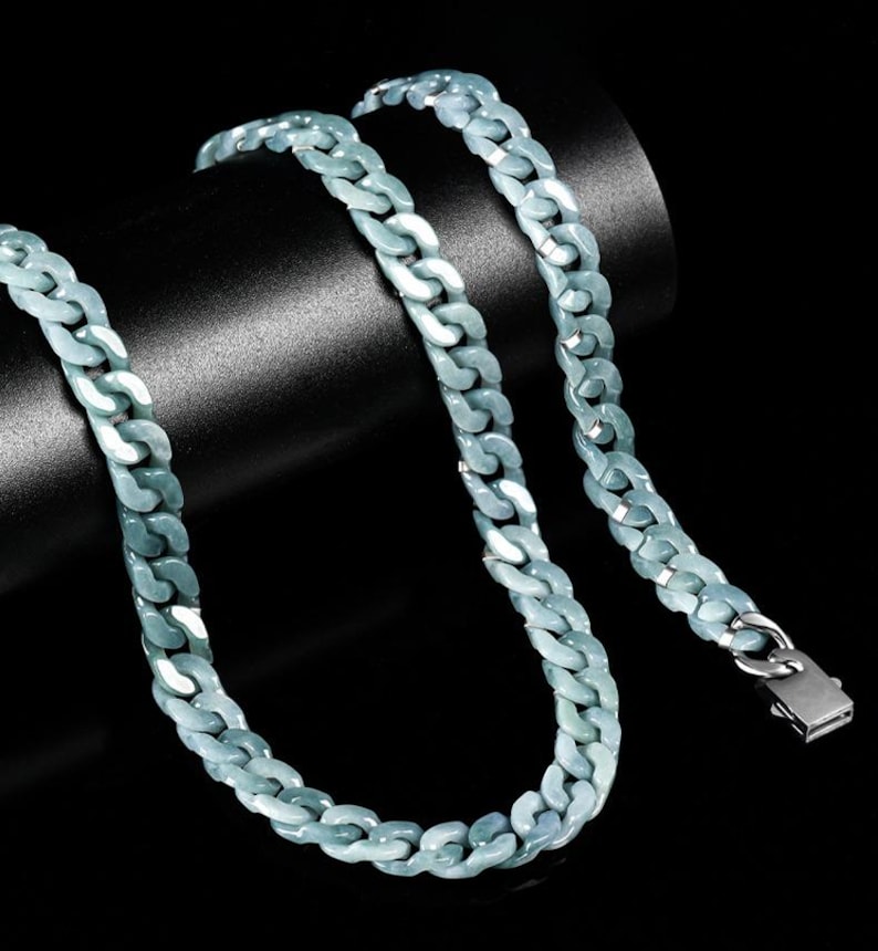 Natural Jade Cuban Link Chain Bracelet or Necklace | Icy Green & Blue ...