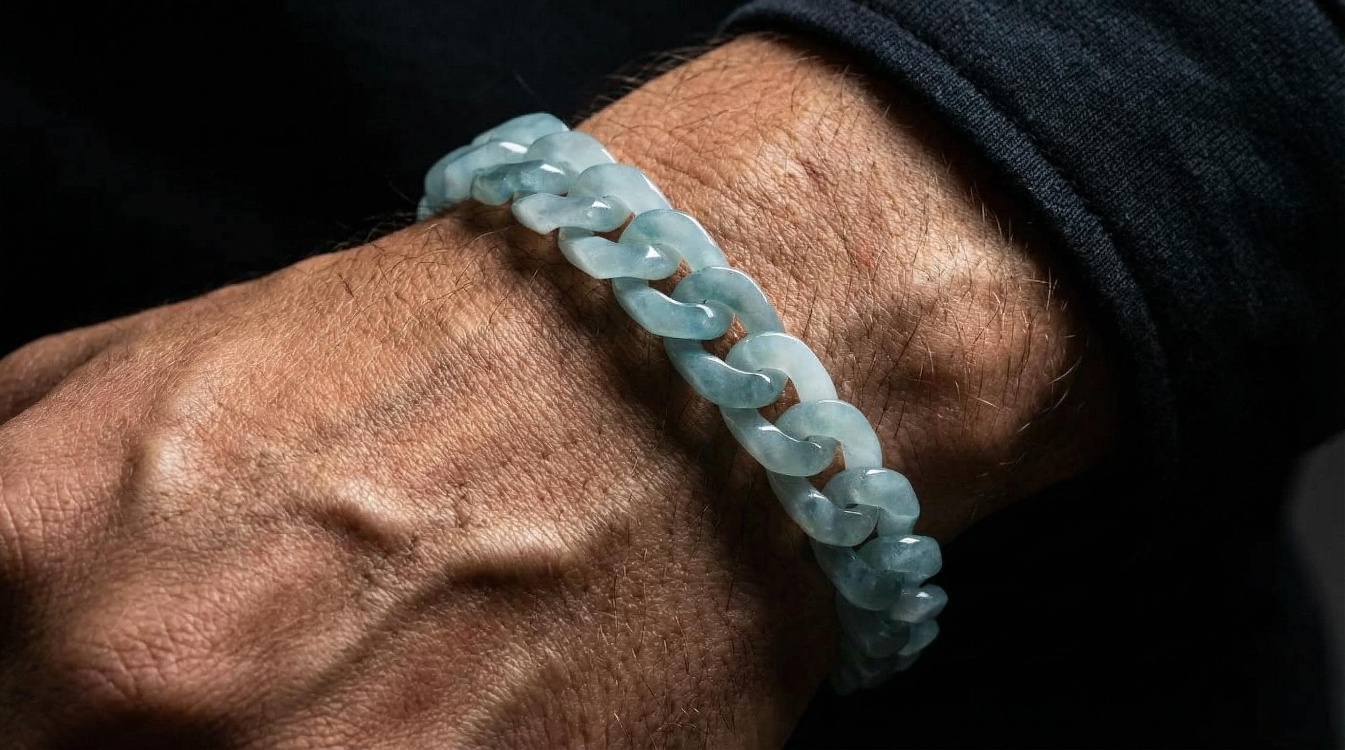 Natural Jade Cuban Link Chain Bracelet or Necklace | Icy Green & Blue ...