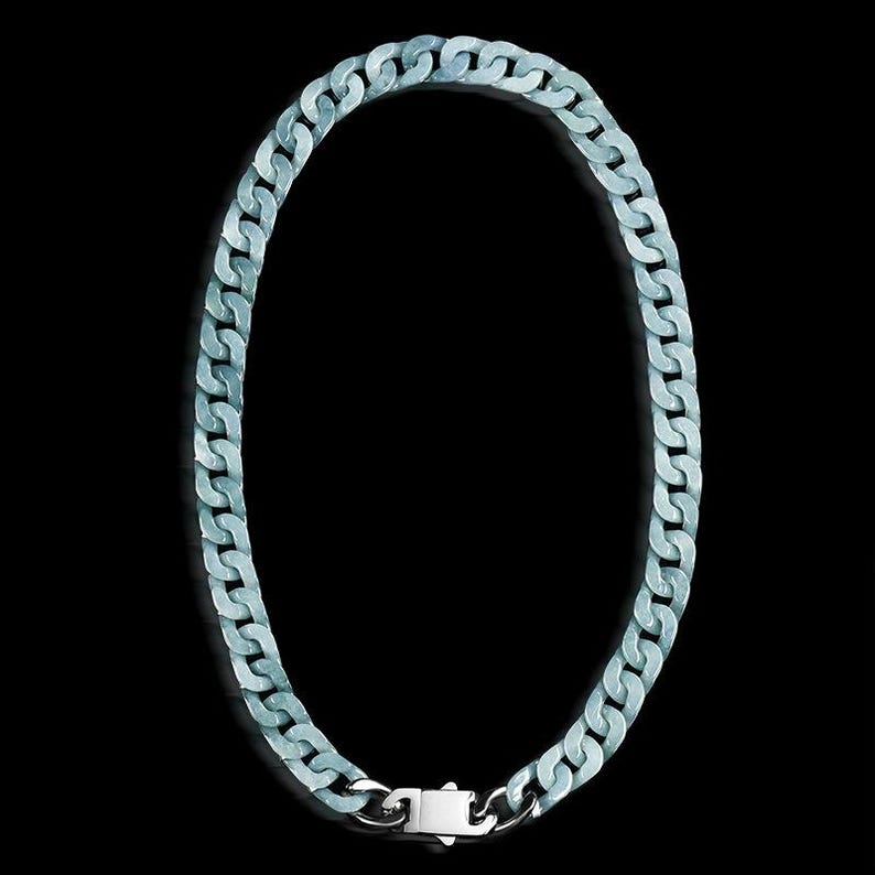 Natural Jade Cuban Link Chain Bracelet or Necklace | Icy Green & Blue ...