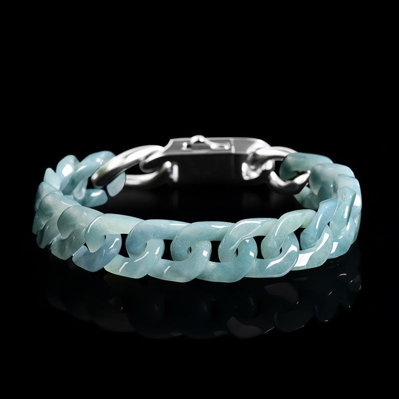 Natural Jade Cuban Link Chain Bracelet or Necklace | Icy Green & Blue ...