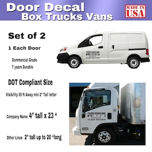 Custom Box Truck Door Vinyl Decals - Company Name & DOT Lettering ...