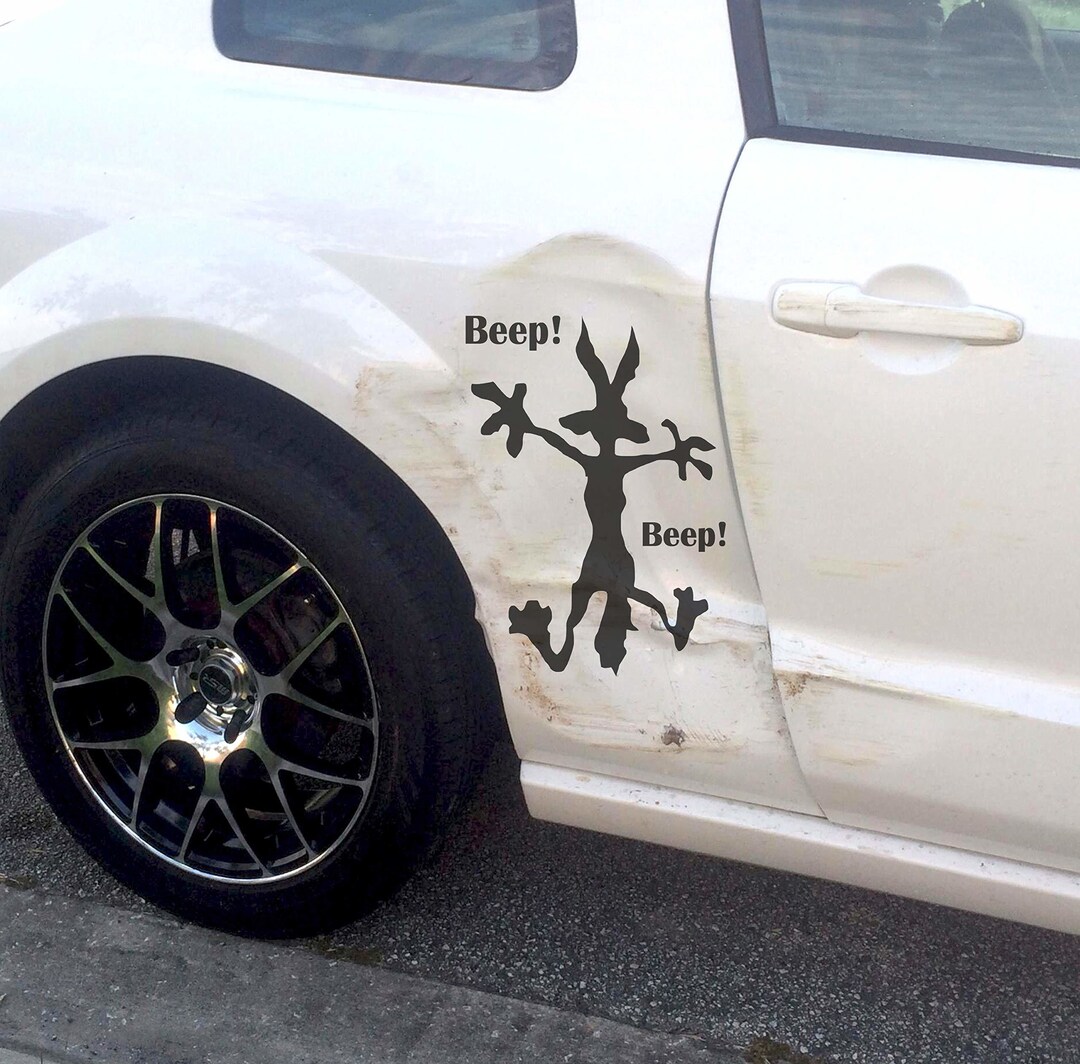 Dent Fix Funny Vinyl Decal-gift Idea Wile E Coyote Beep Beep Hitting ...