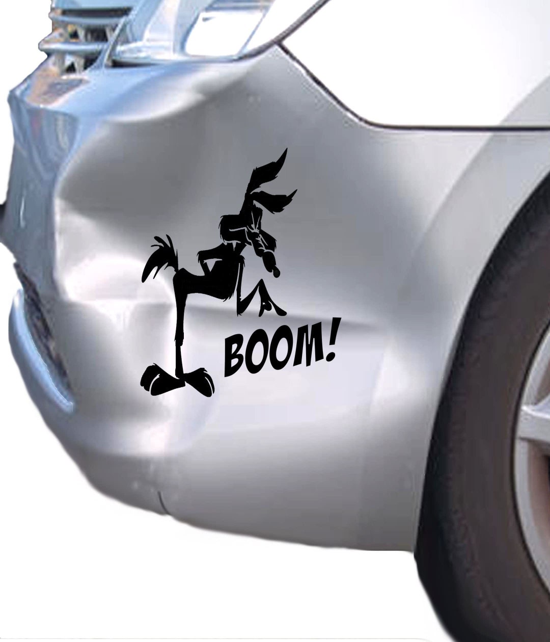 Dent Fix Car Decal Funny Cartoon Coyote Boom Splat Hitting Wall Door ...