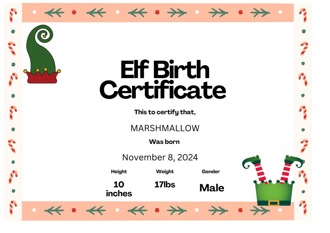 Elf Birth Certificate - Etsy