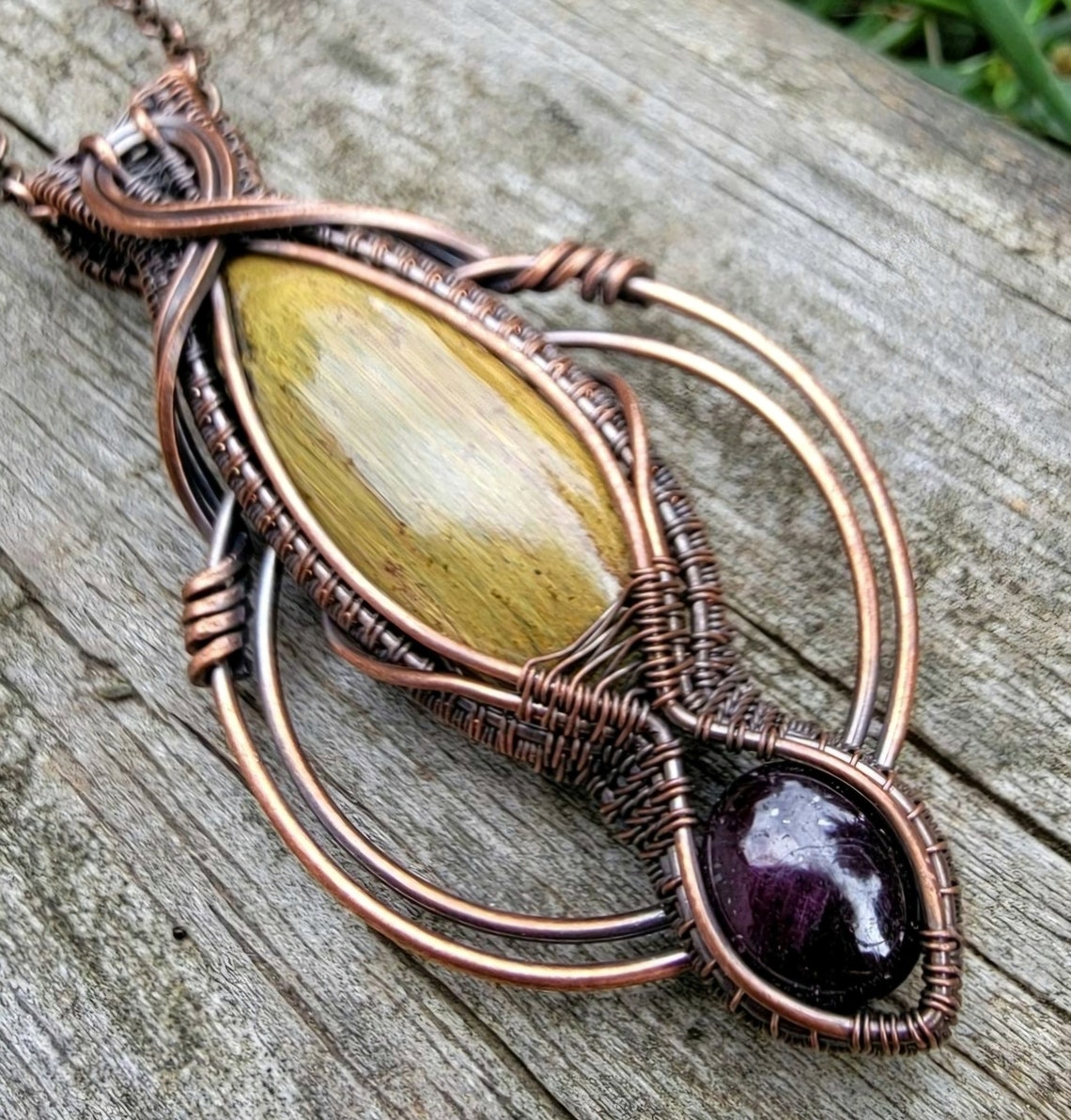 Mara Mamba Tiger's Eye and Star Ruby Wire Wrapped Pendant in Antiqued ...