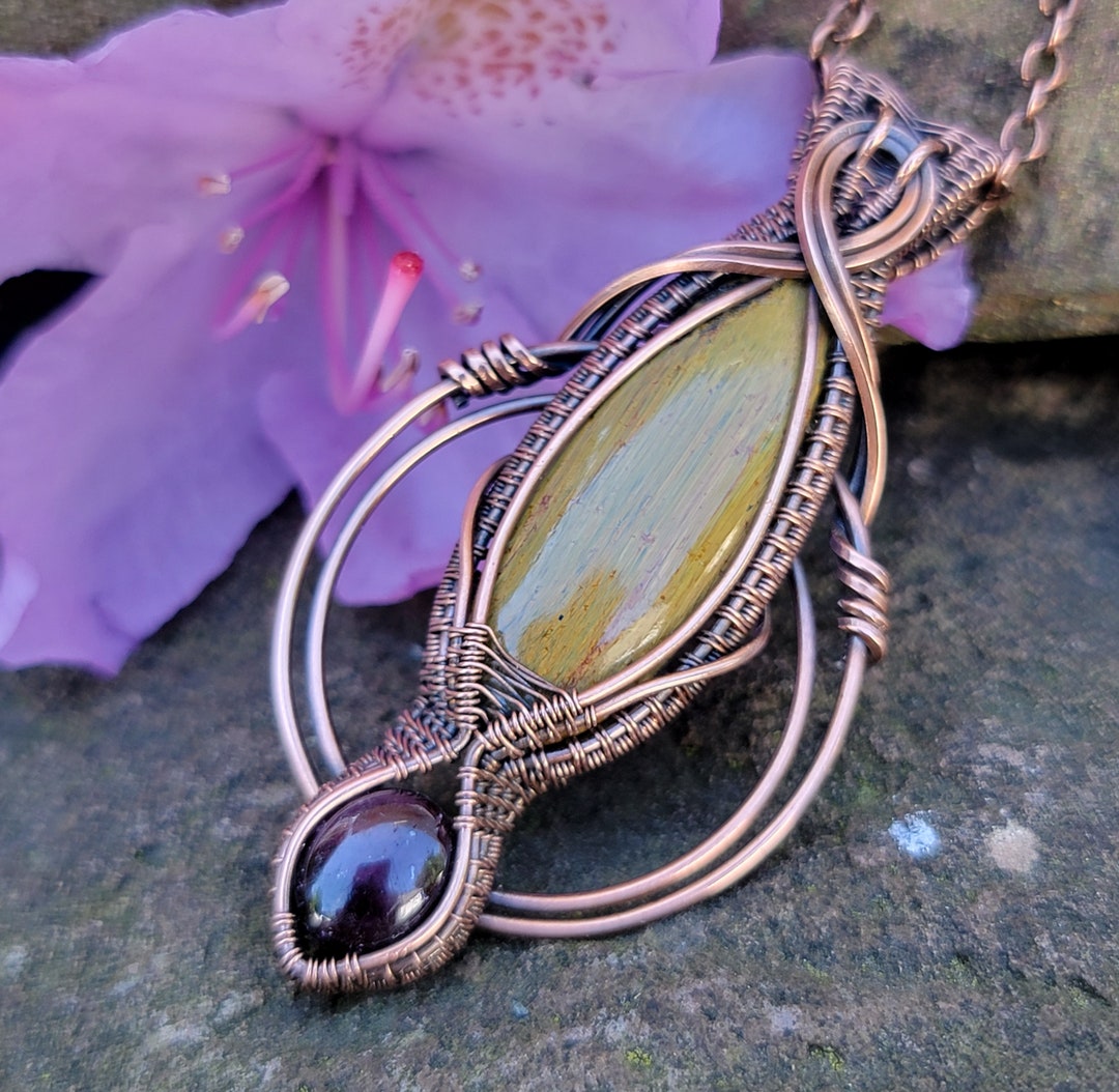 Mara Mamba Tiger's Eye and Star Ruby Wire Wrapped Pendant in Antiqued ...