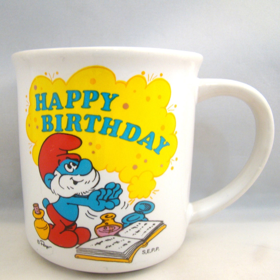 Smurfs Papa Smurf Happy Birthday Coffee Mug Cup W. Berrie #8027 Vintage ...