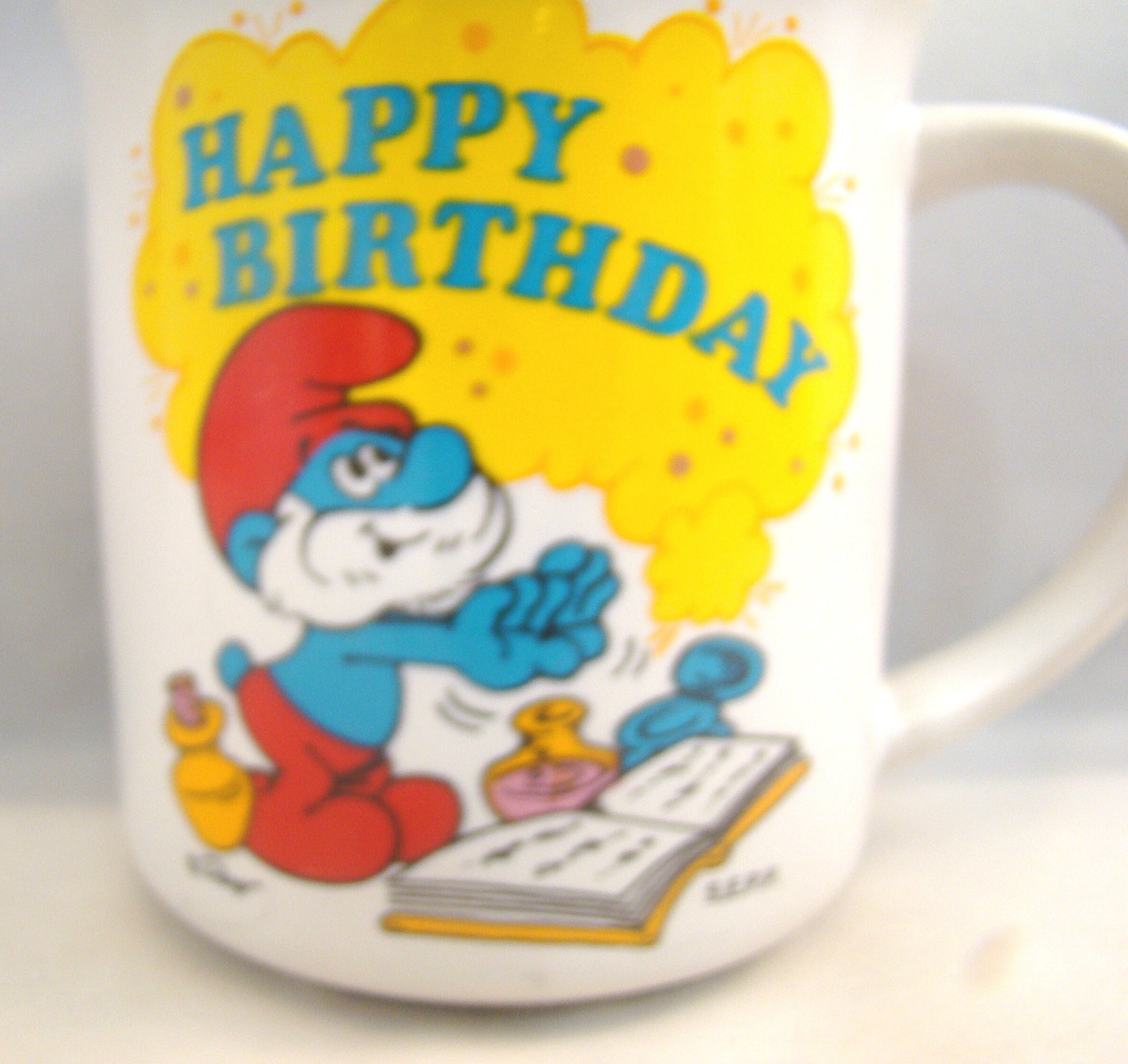 Smurfs Papa Smurf Happy Birthday Coffee Mug Cup W. Berrie #8027 Vintage ...