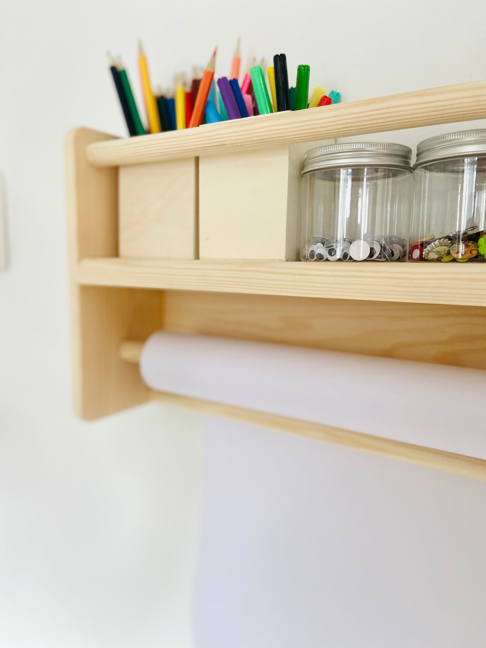 Handmade Wooden Craft Storage Shelf: Wall Mounted Easel, Playroom ...