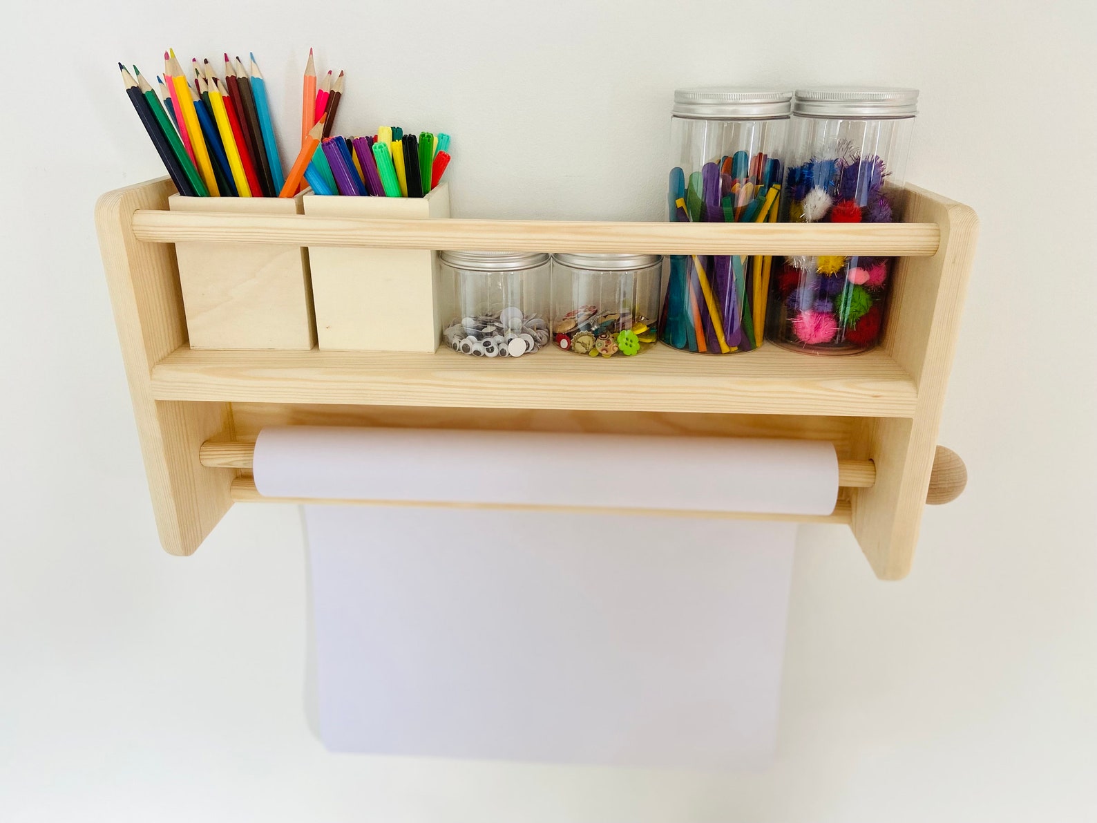 Handmade Wooden Craft Storage Shelf: Wall Mounted Easel, Playroom ...