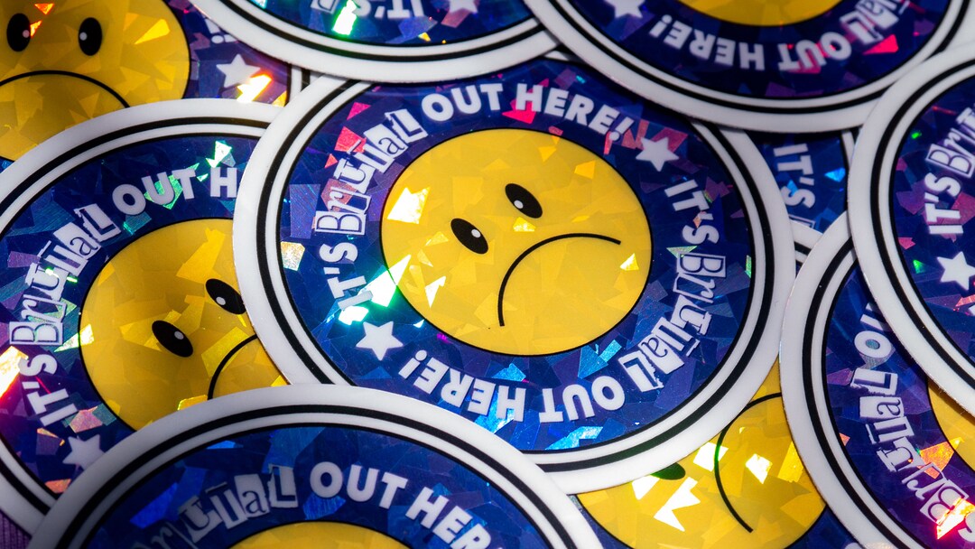 Brutal! Sad Frowny Face Round Sticker - Etsy