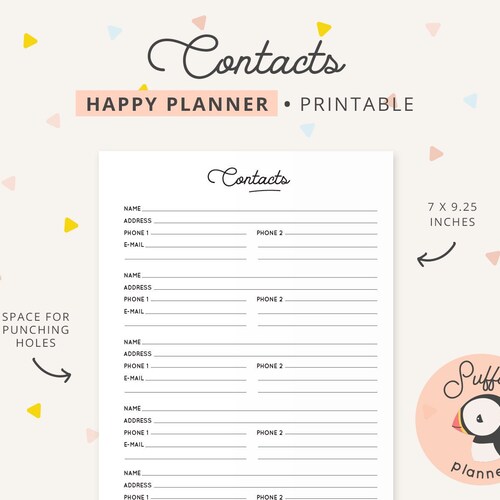 Happy Planner Classic CONTACTS Printable Insert Contact Pages - Etsy