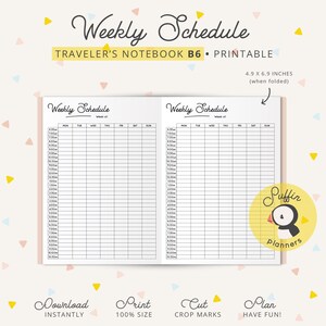 TN B6 Inserts Weekly Schedule Midori Travelers Notebook - Etsy