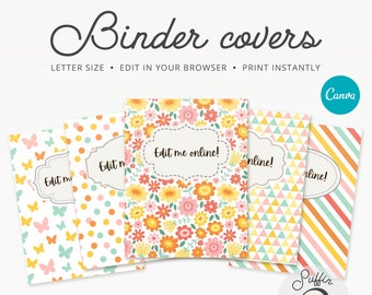 Binder Cover Printable Editable, Canva, Binder Insert, Planner Cover ...