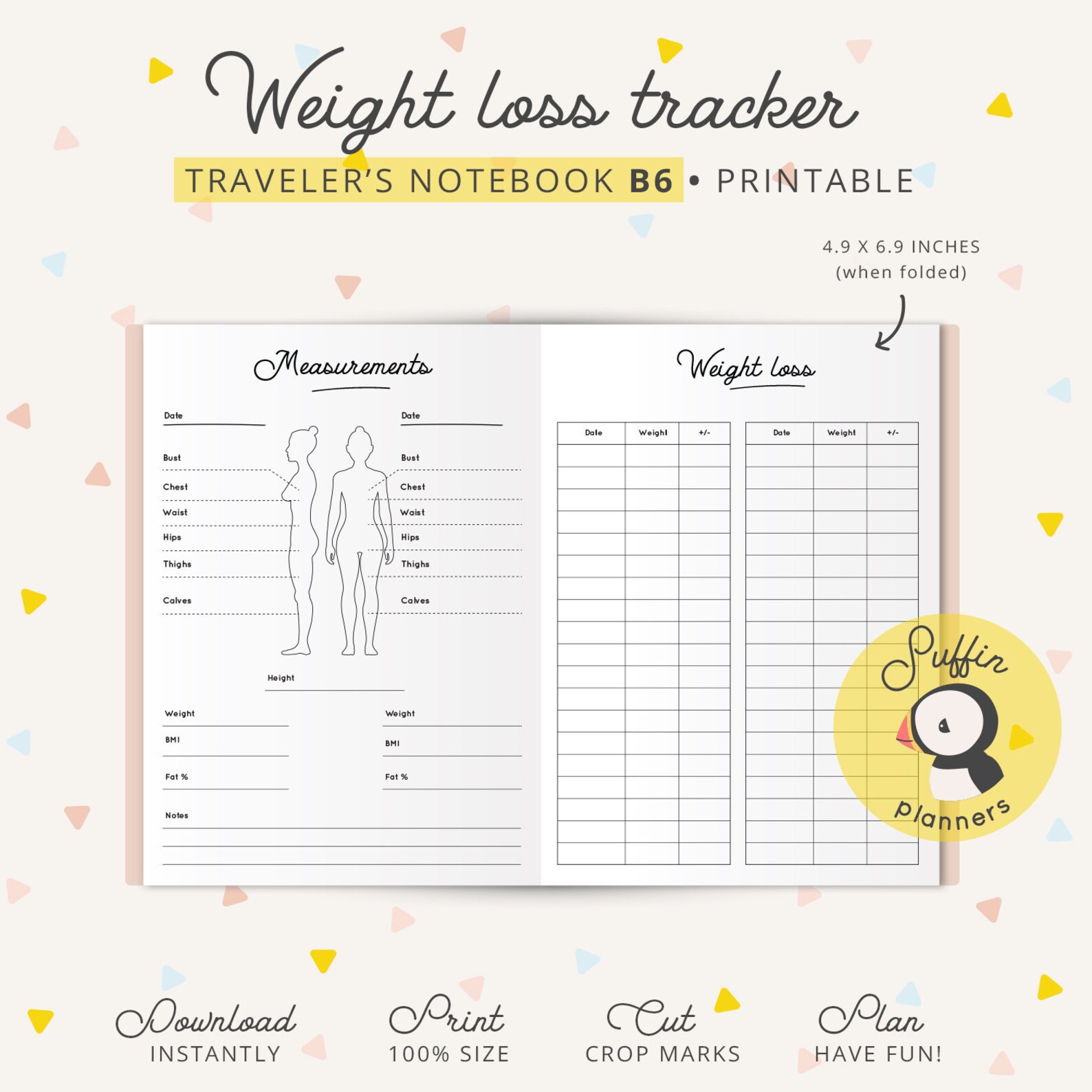 B6 Travelers Notebook Inserts, Weight Loss, Travelers Notebook B6 Printables, B6 Printable, Tn ...