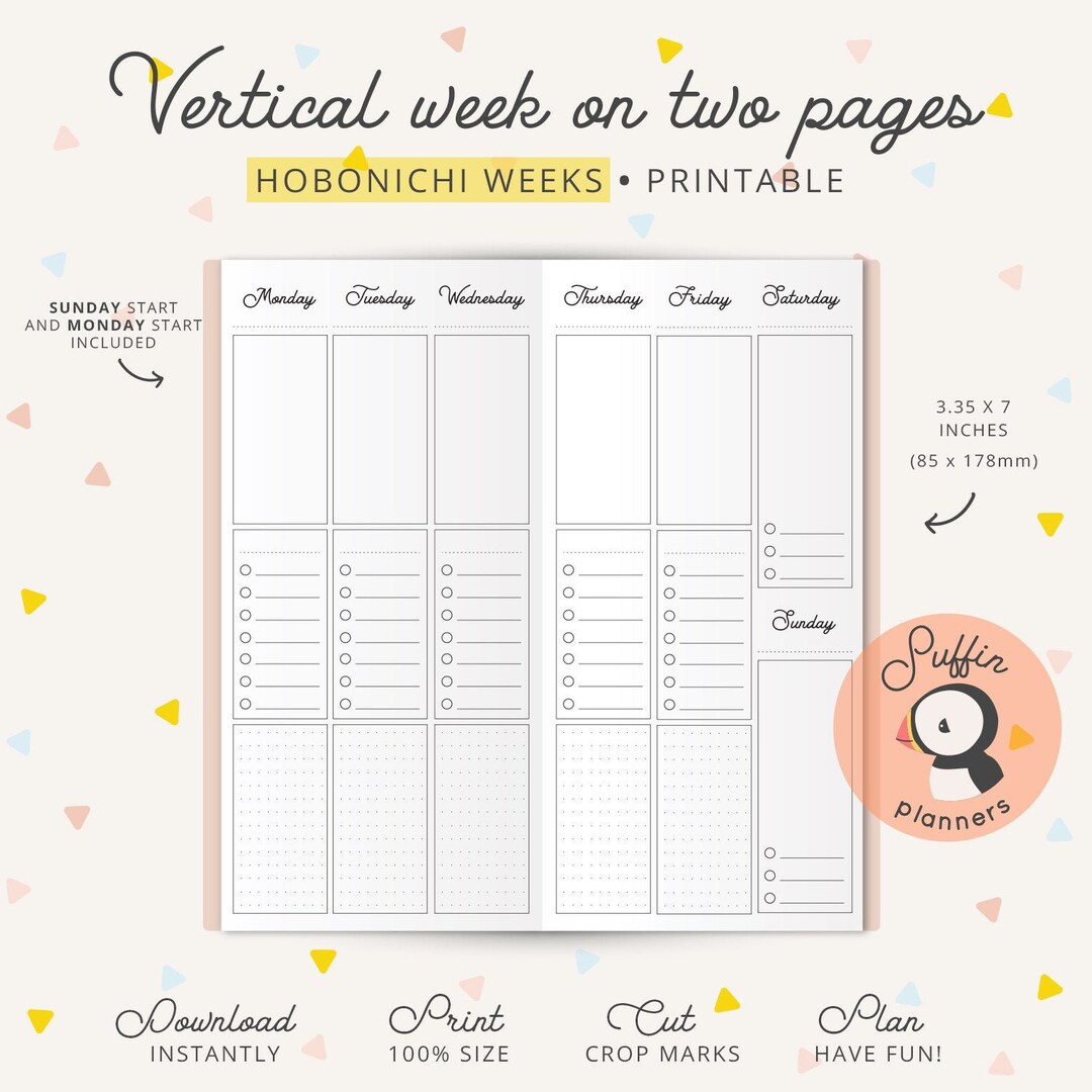 Hobonichi Weeks Weekly Inserts, Vertical Weekly, Hobonichi Weeks ...