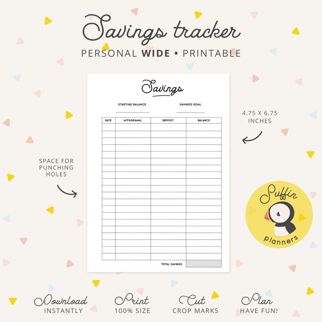 Savings Tracker Printable, Personal Wide Ring Printable, Savings ...