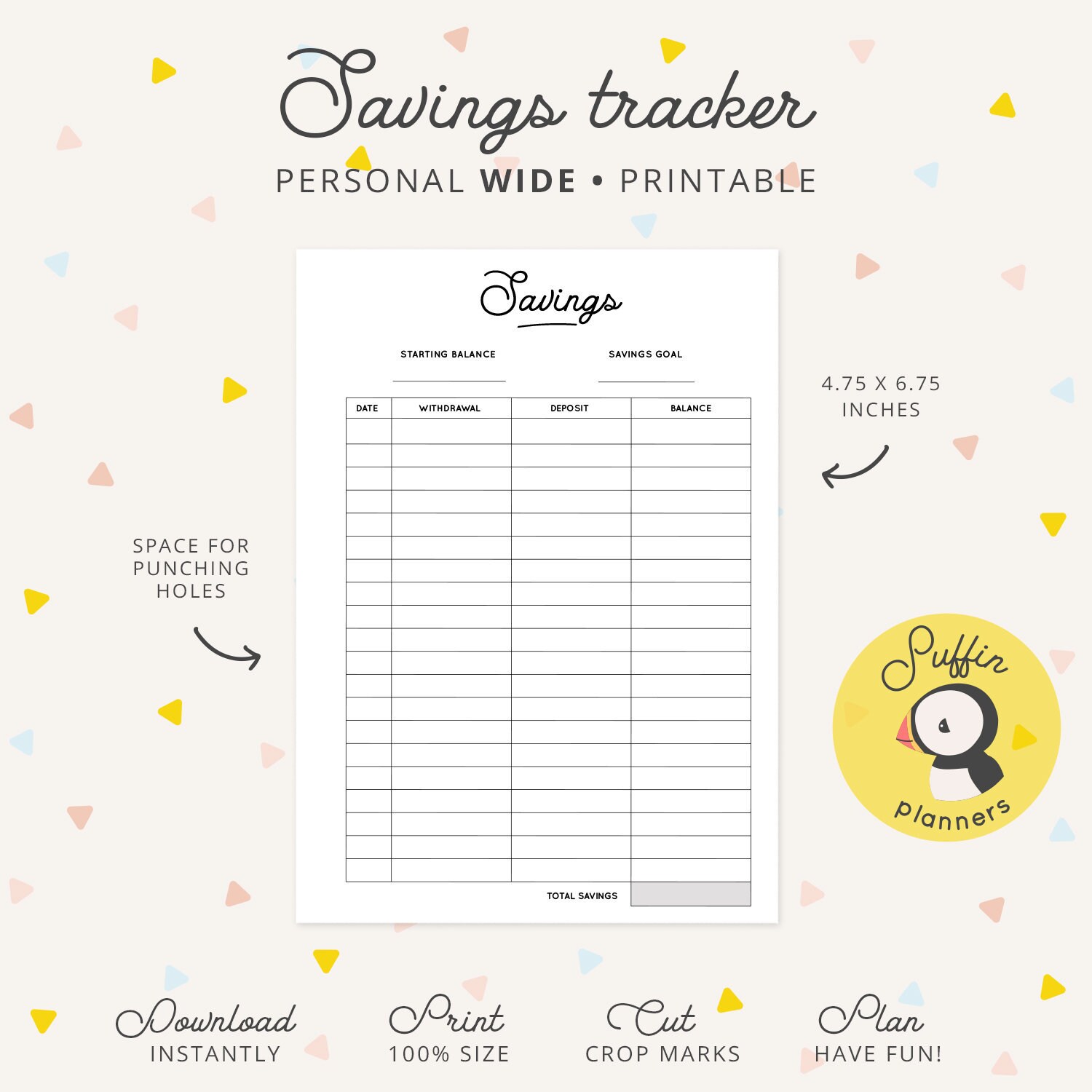 Savings Tracker Printable, Personal Wide Ring Printable, Savings ...