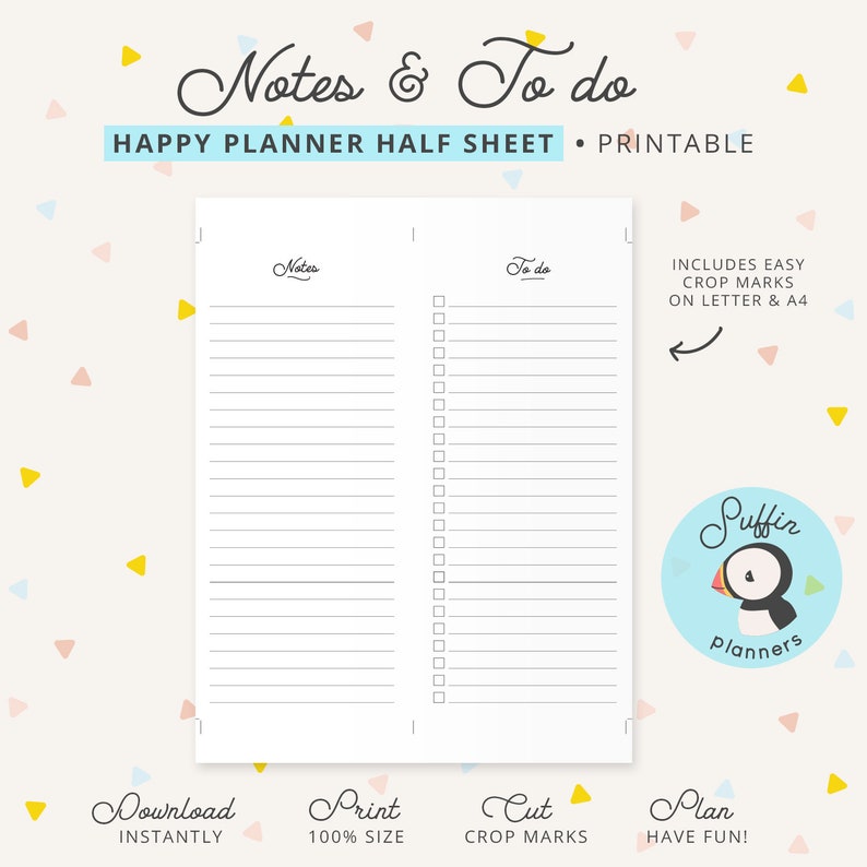 Half Sheet Happy Planner Printable, Notes Printable, Half Sheet Happy ...