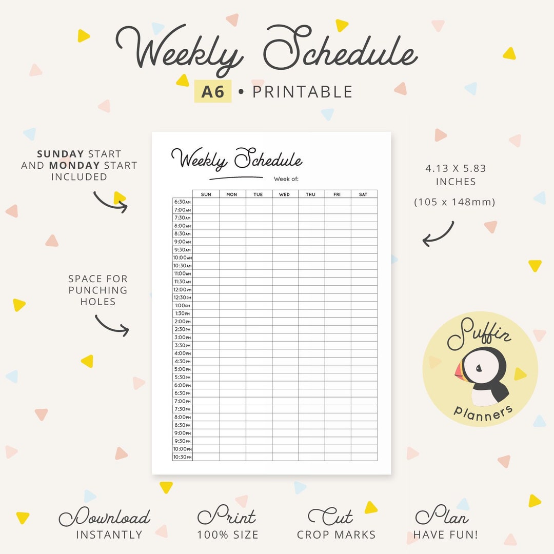 A6 Planner Inserts, A6 Hourly Planner Printable, Hourly Schedule ...