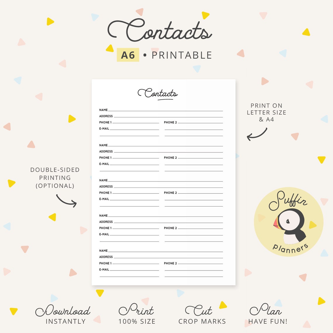 Address Book Planner Printable for A6 Ring Planners Contacts - Etsy