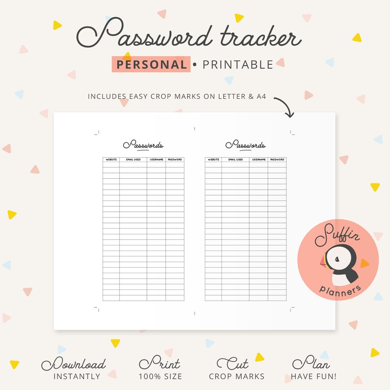 Password Printable for Personal Planner, Password Log Printable ...