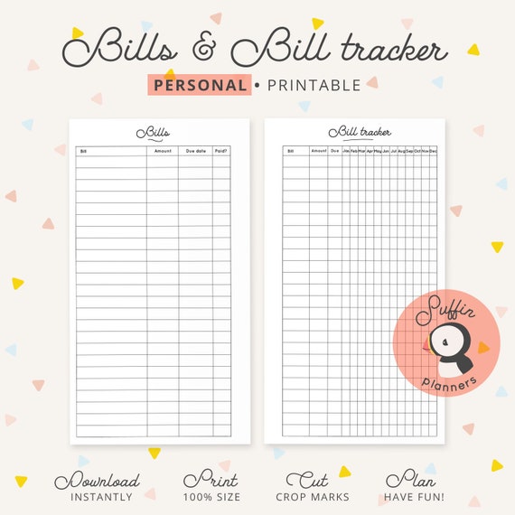 Bills Personal Planner Inserts Bill Pay Checklist Bill | Etsy