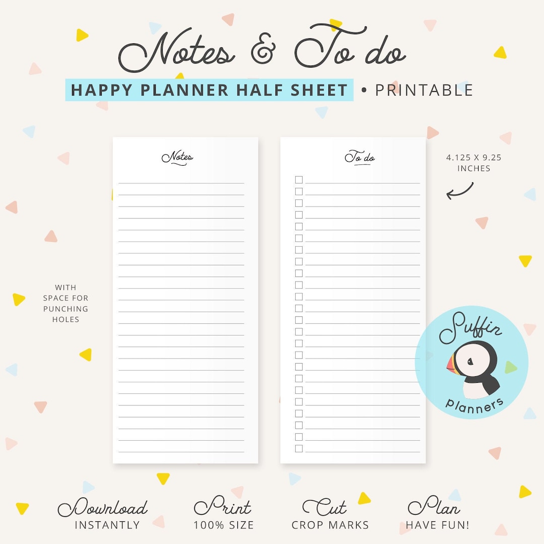 Half Sheet Happy Planner Printable, Notes Printable, Half Sheet Happy ...