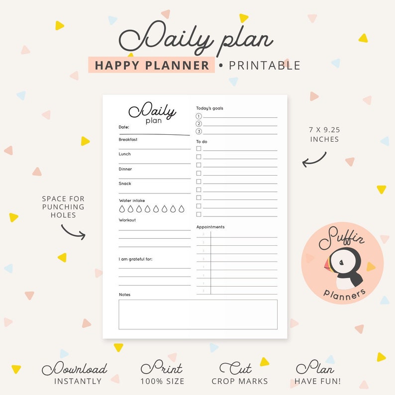 Happy Planner Daily Pages Printable Daily Plan Page Happy - Etsy