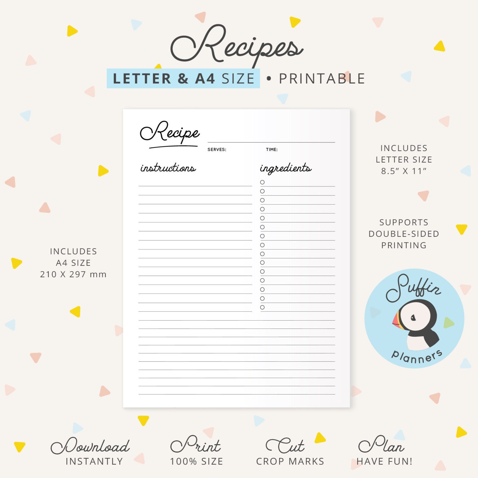 Recipe Binder Inserts for Letter Size & A4 Binders Recipe - Etsy