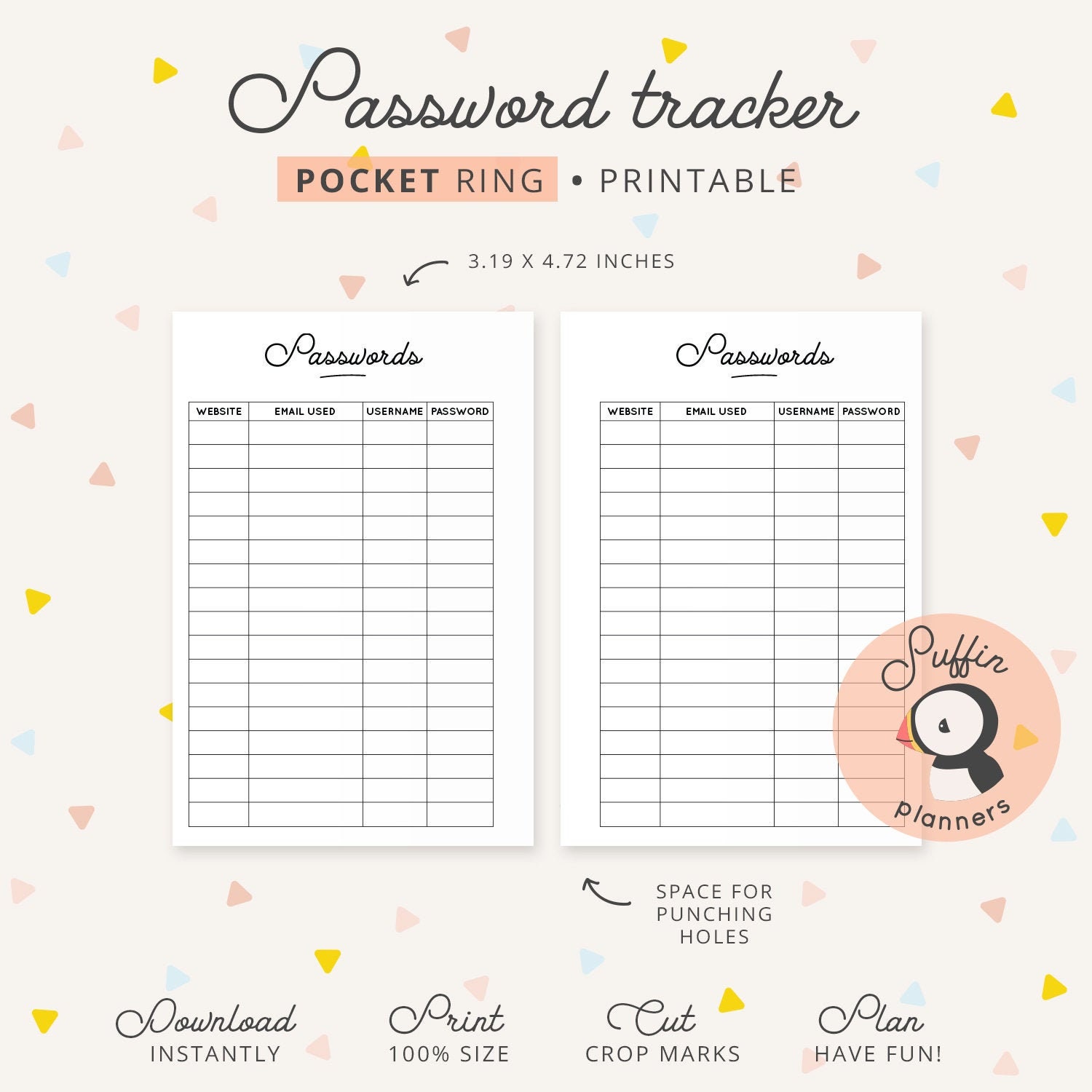 Pocket Ring Printable, Pocket Password Printable, Pocket Password Log ...