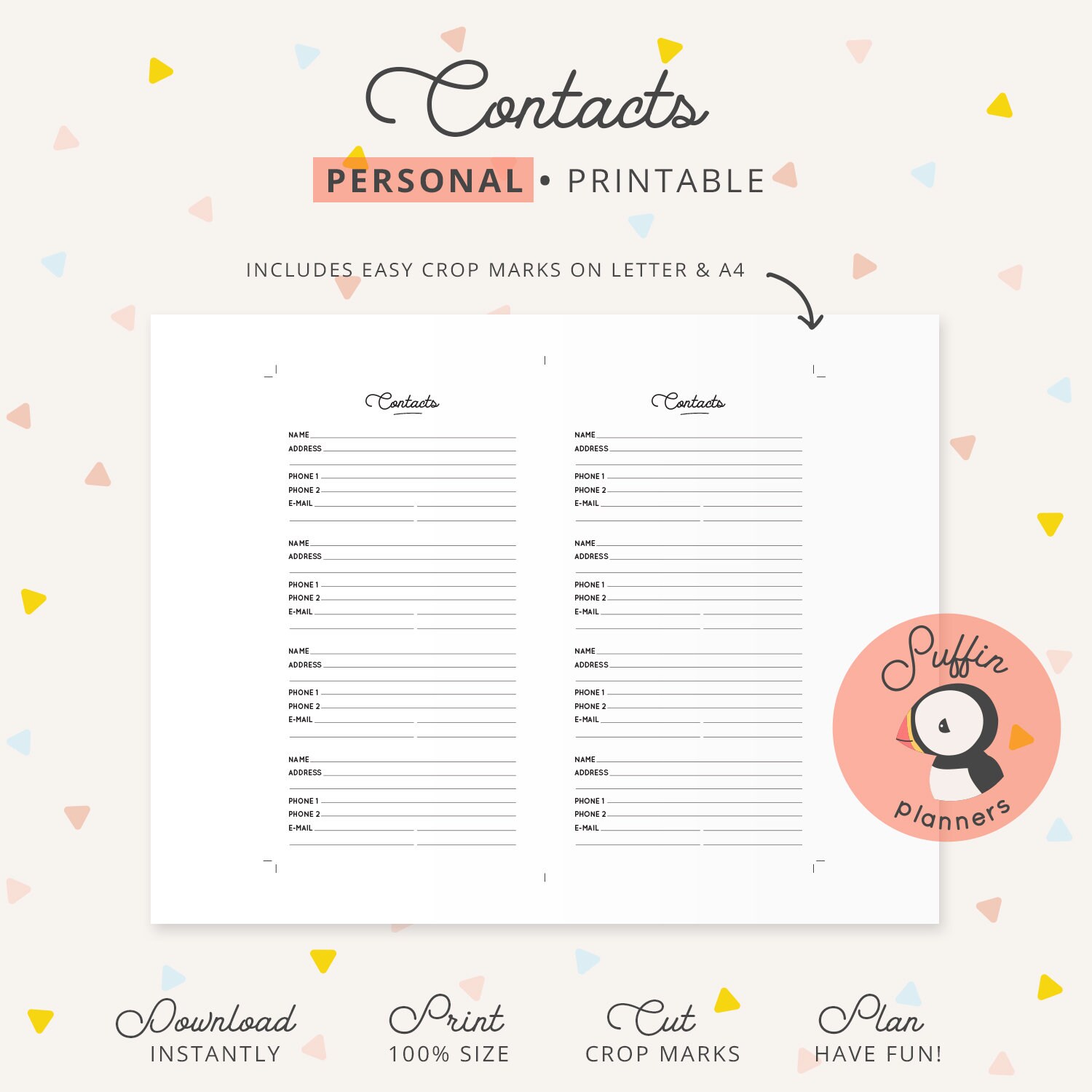 Address Book Planner Printable for Personal Planner, Contacts, Personal ...