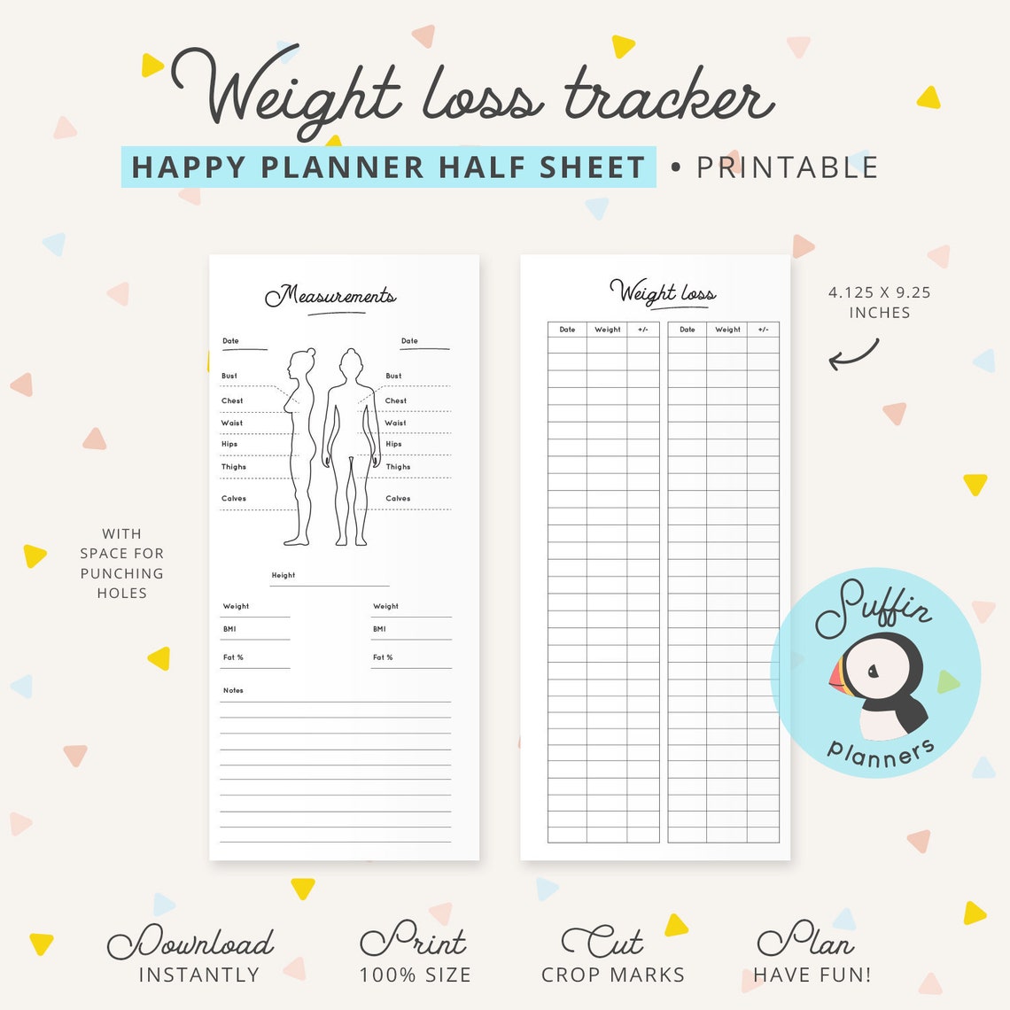 happy-planner-half-sheet-inserts-weight-loss-tracker-happy-etsy