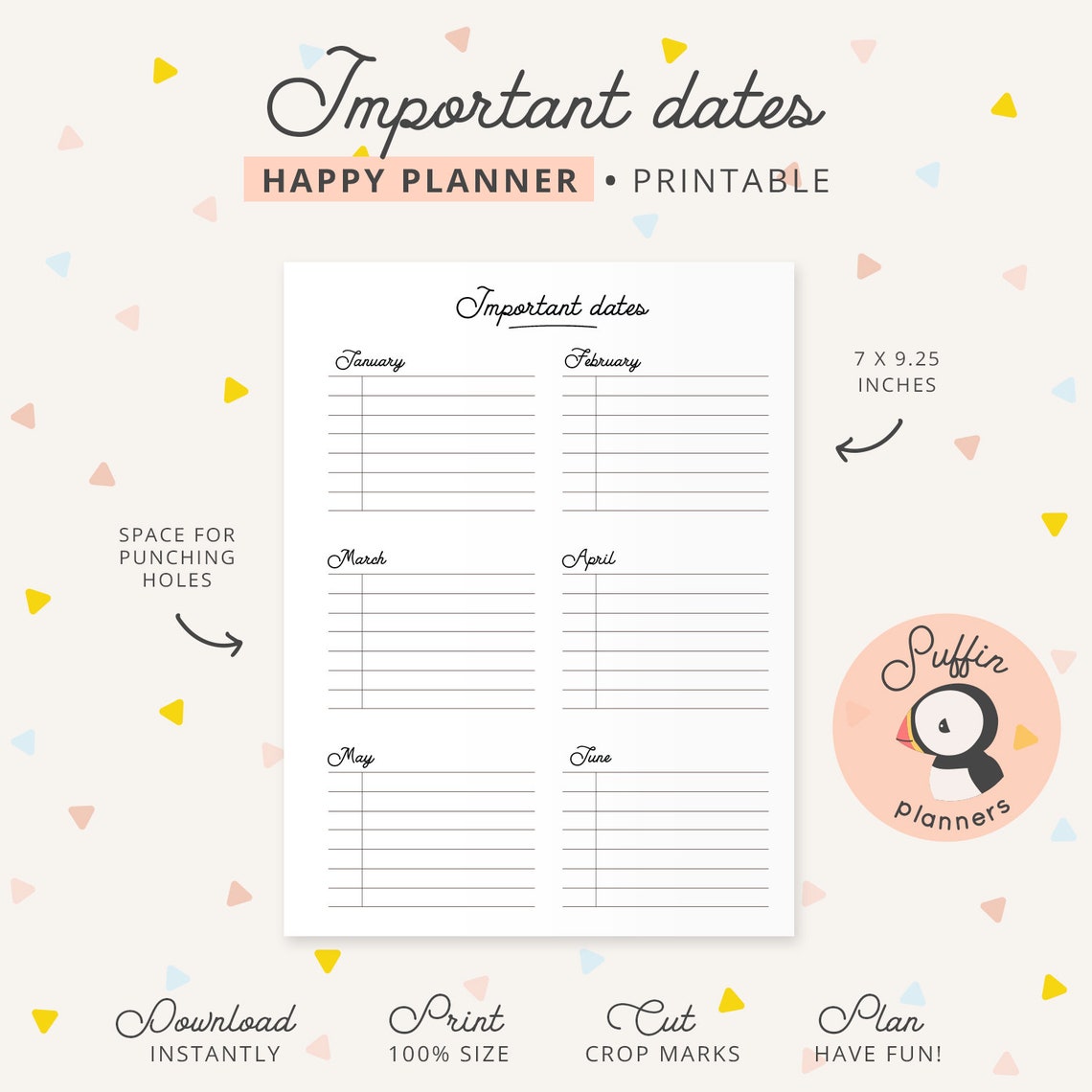 Important Dates Happy Planner Inserts, Birthdays, Happy Planner ...