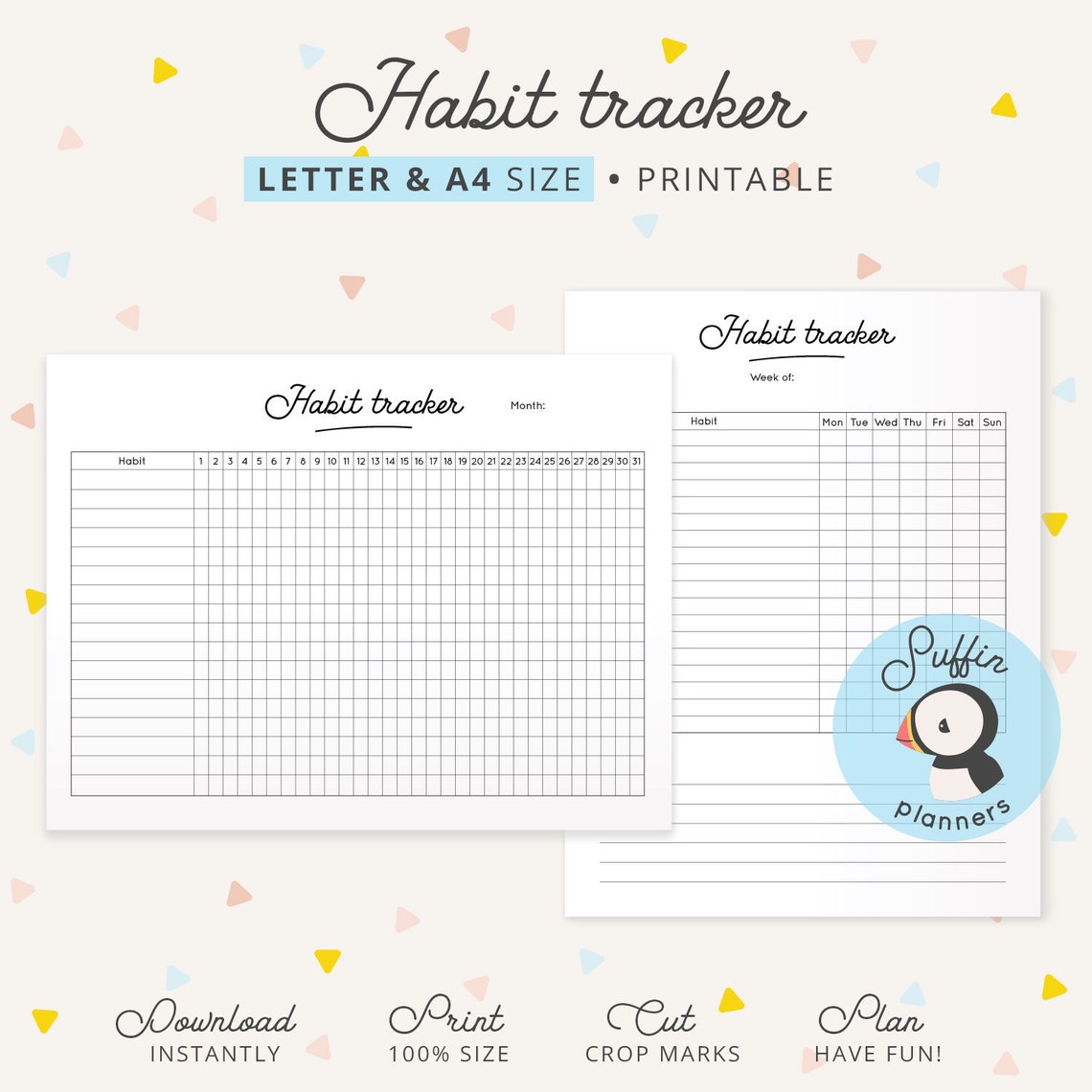 Habit Tracker Printable, A4 & Letter Printable, Habit Printable, Weekly ...