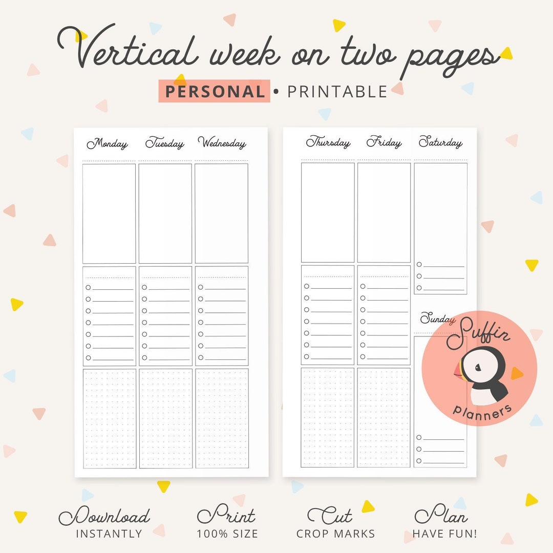 Vertical Weekly Planner Printable, Week on Two Pages Personal Printable ...