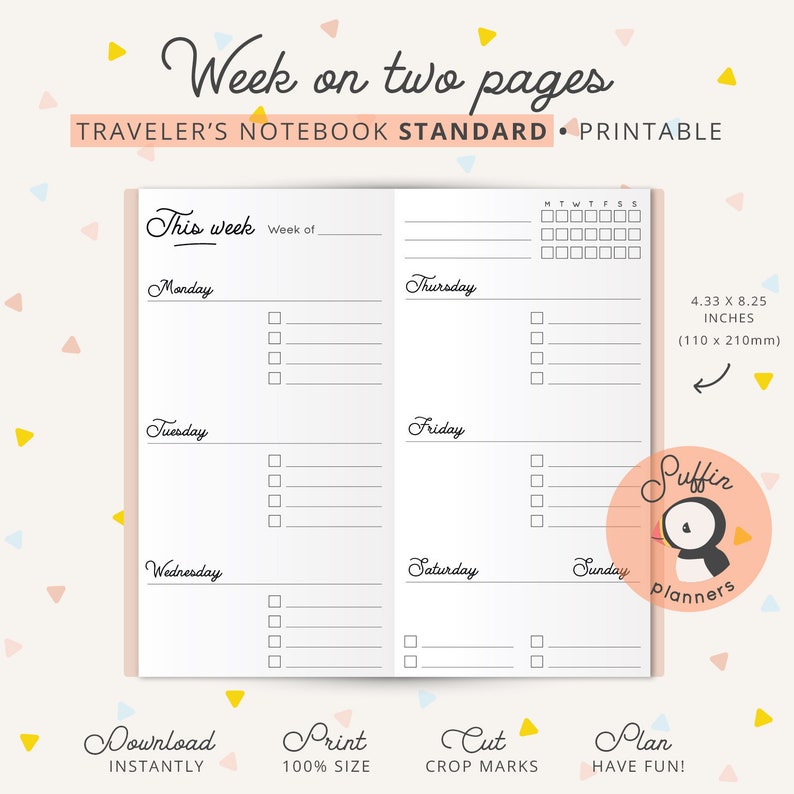 Travelers Notebook Weekly Insert, Standard TN Inserts, Midori Travelers ...