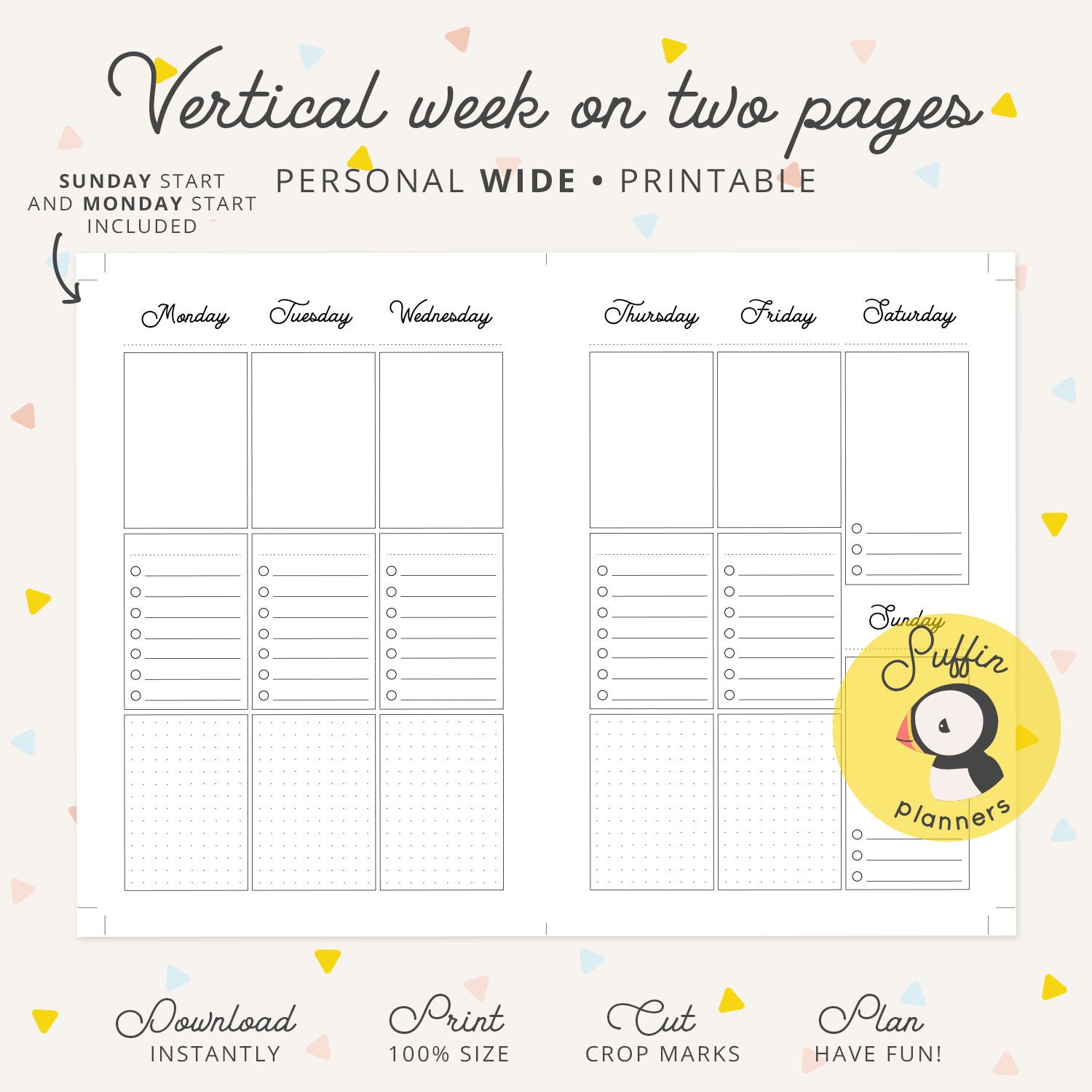 Vertical Weekly Planner Printable, Week on Two Pages Personal Wide ...