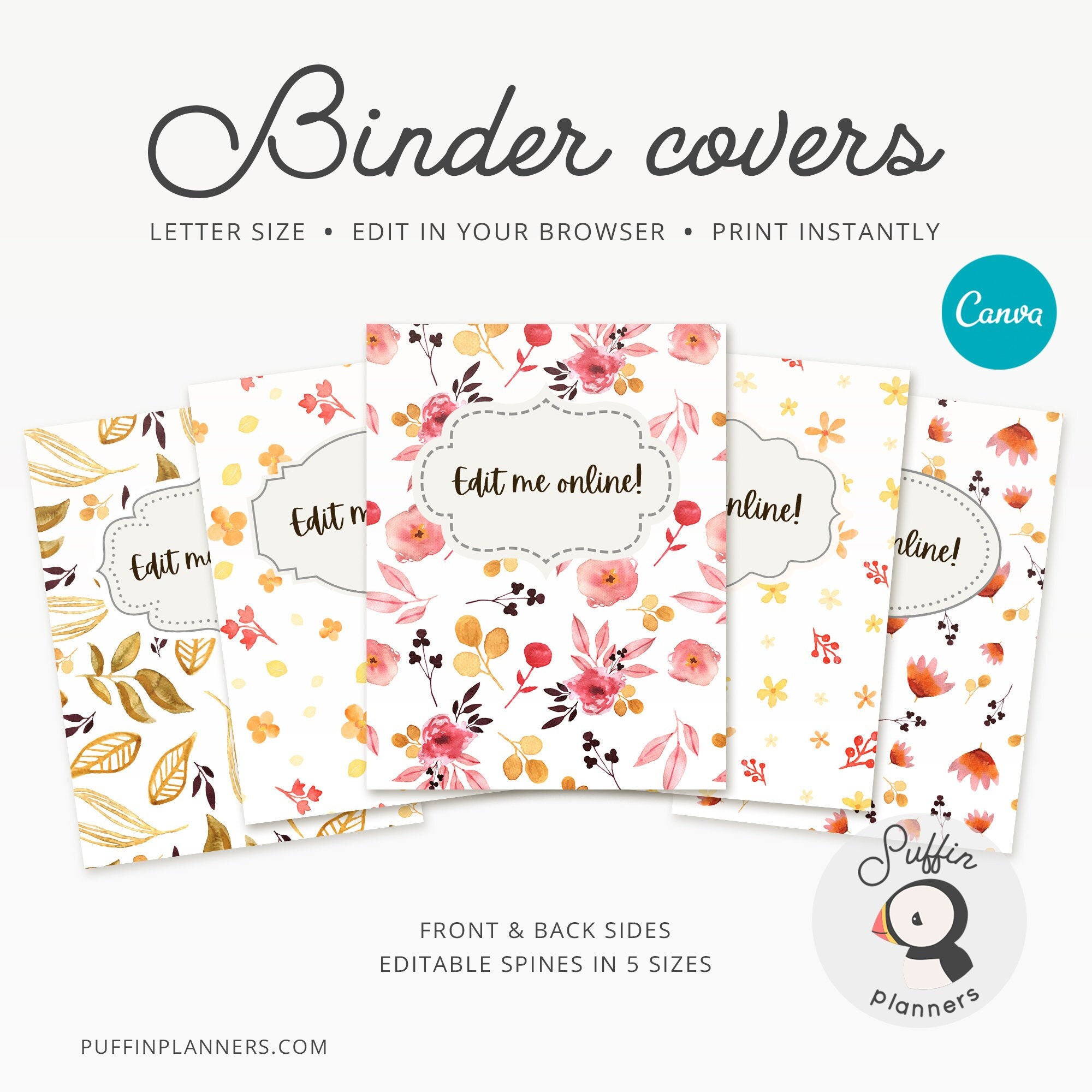 Binder Cover Printable Editable, Canva, Binder Insert, Planner Cover ...