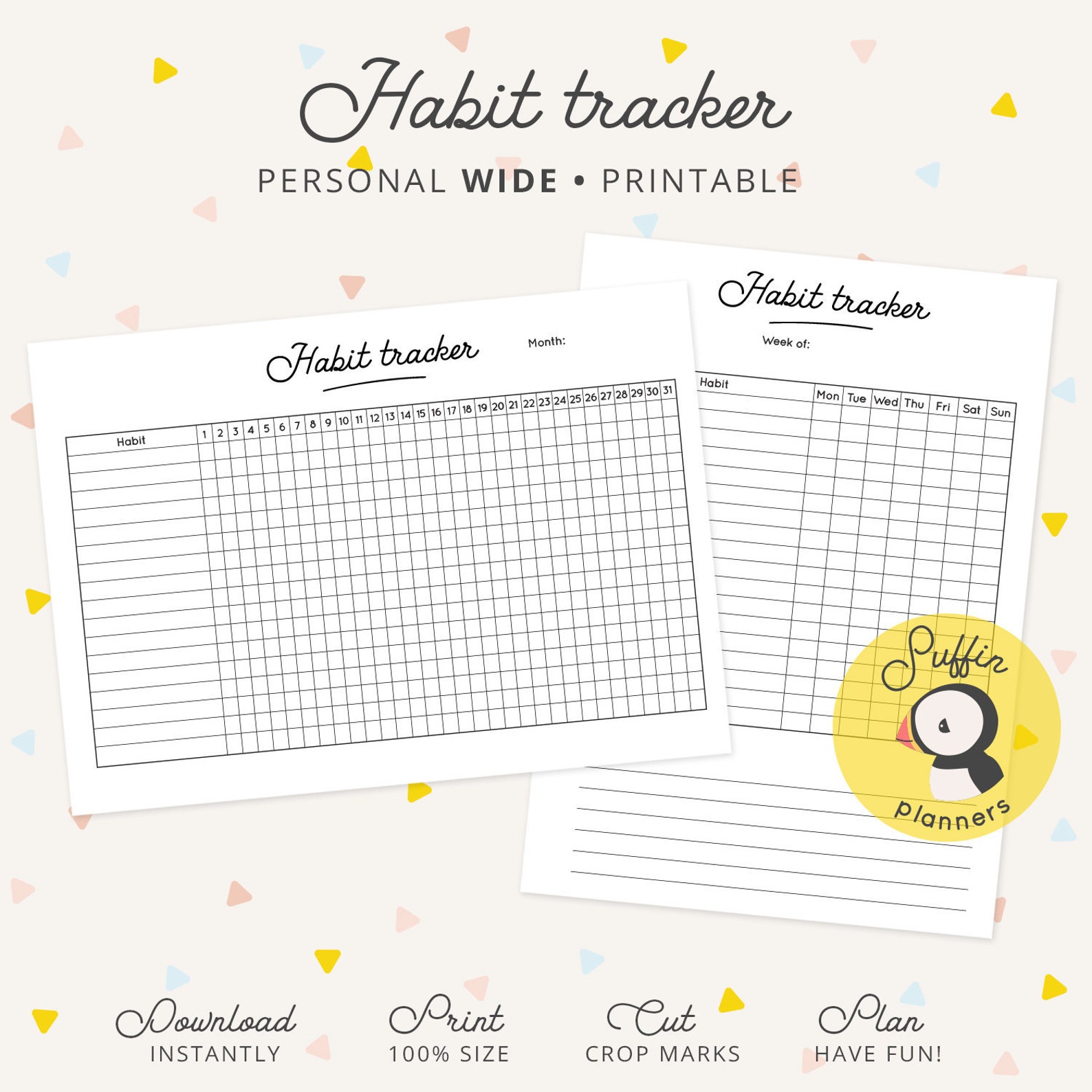 Personal Wide Habit Tracker Habit Tracker Printable Habit - Etsy