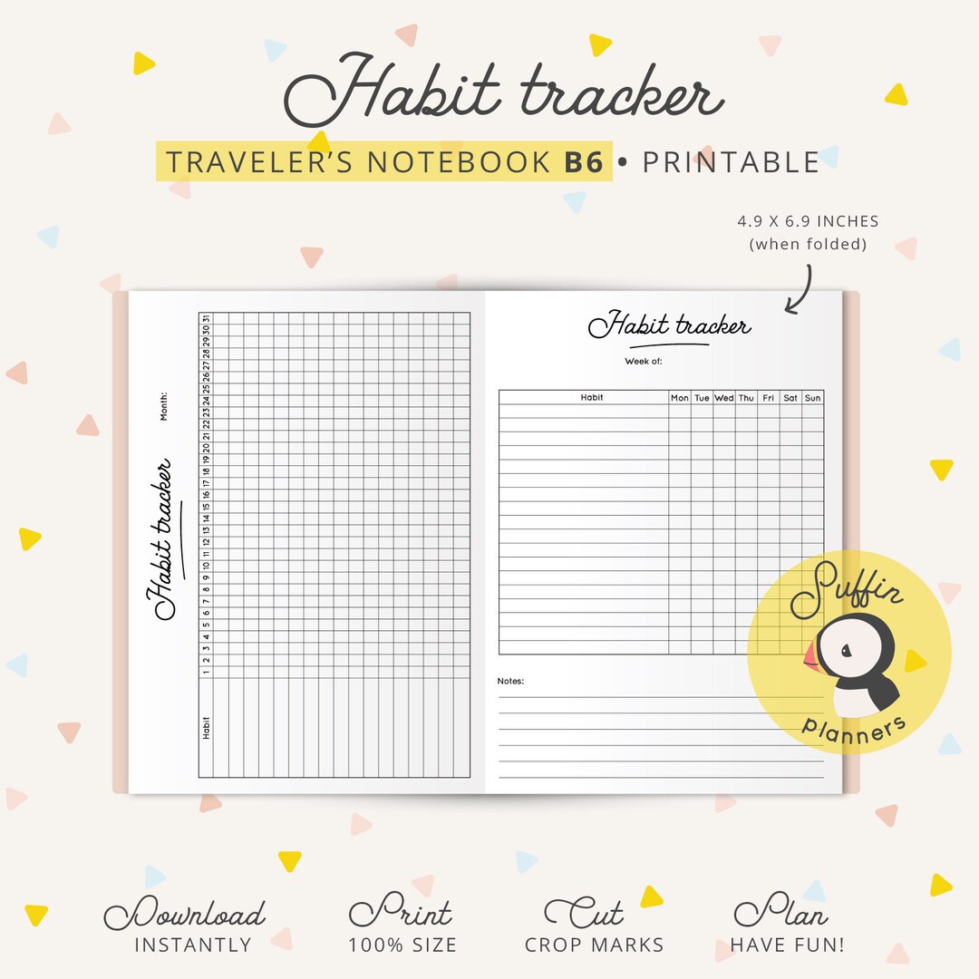 Habit Tracker, B6 Printable Inserts, Travelers Notebook B6 Printables, Habits, Tn B6 Inserts, B6 ...