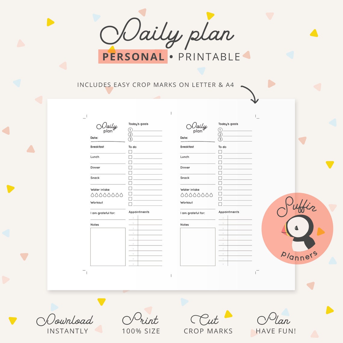 Daily Plan Personal Size Planner Inserts Daily Plan Page Day - Etsy