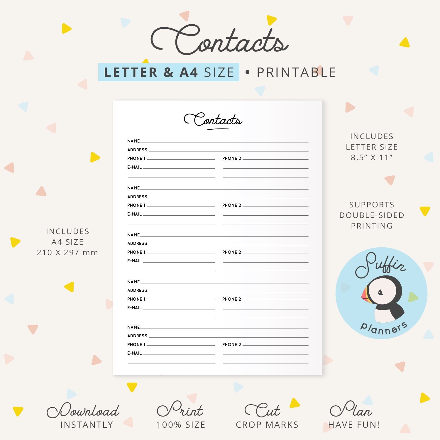 Address Book Planner Printable for A4 & Letter Binders, Contacts ...