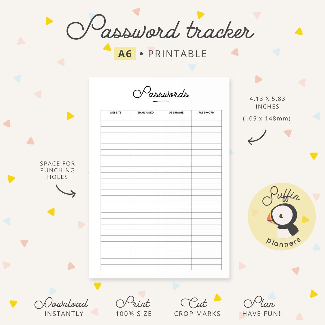 A6 Ring Printable, A6 Password Printable, A6 Password Log Printable, A6 ...