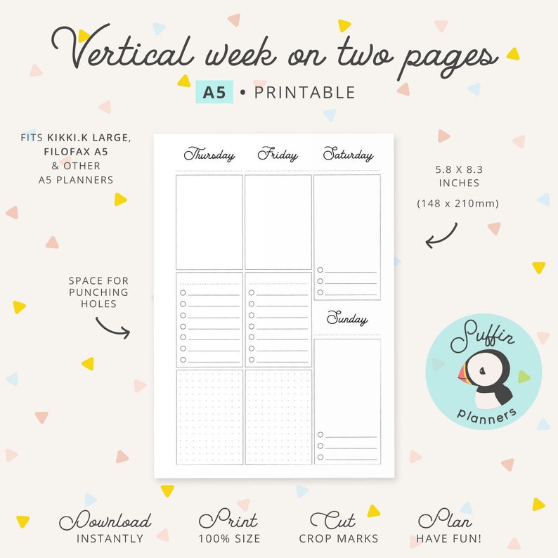 Vertical Weekly Planner Printable Weekly Lists and Boxes - Etsy