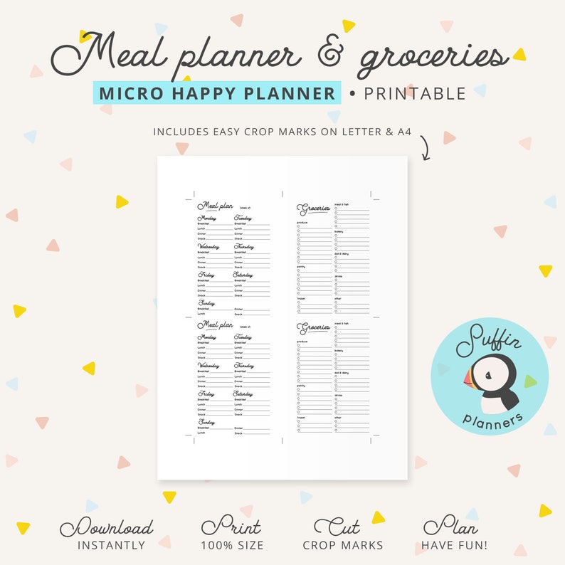 Micro Happy Planner Meal Planning Meal Planner Printable - Etsy