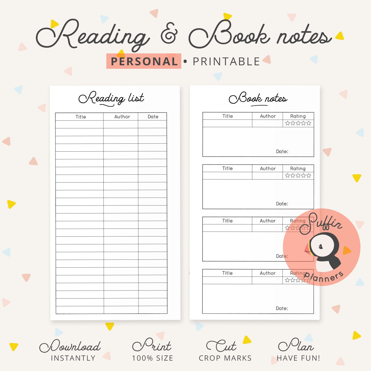 Reading List Printable Planner Inserts Personal Size, Personal Inserts ...